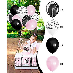 Pink Halloween 1st Birthday Party Decorations Spooky One High Chair Banner Boo Cake Topper Ghost Crown Hat White Black Bat Balloons for Baby Girl Souvenir Gifts Cake Smash Photo Prop Backdrop Supplies