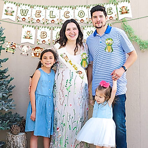 LXlucktim Safari Jungle Baby Shower Sash for Baby Shower, Mom to be Sash Jungle Animal Mom to Be & Daddy to Be Corsage Include Gold Glitter Letters Sash