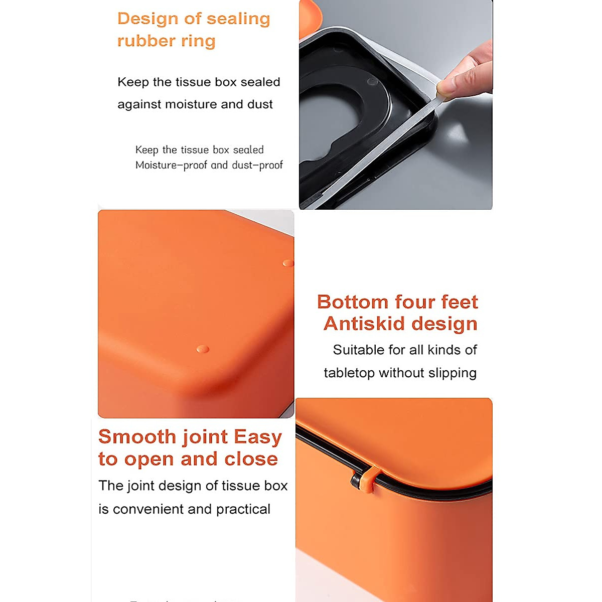 KOOMTOOM Wipes Dispenser, Baby Wipe Holders Tissue Box Refillable Wipe Container with Sealing Design, Keeps Diaper Wipes Fresh, Non-Slip for Car, Home,Office (Orange)