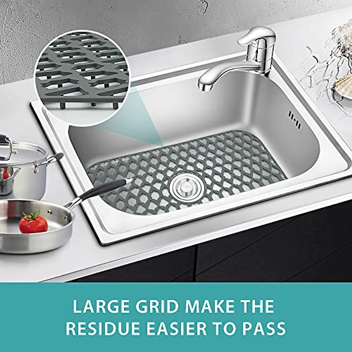 SAMSIER Sink Protectors for Kitchen Sink 19”x13”& 26”x14” with Cleaning Brush, Large Silicone Kitchen Sink Mats Grid for Bottom of Farmhouse Stainless Steel Porcelain Sink (26x14,Center Drain)