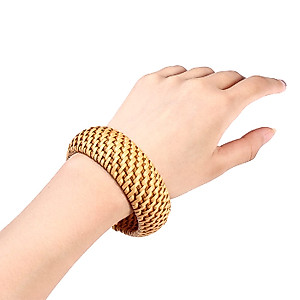 HEIDKRUEGER Rattan Bracelet For Women Girls Handmade Lightweight Straw Wicker Braid Woven Bangle Bracelet Summer Statement Chunky Bracelet (Rattan B)