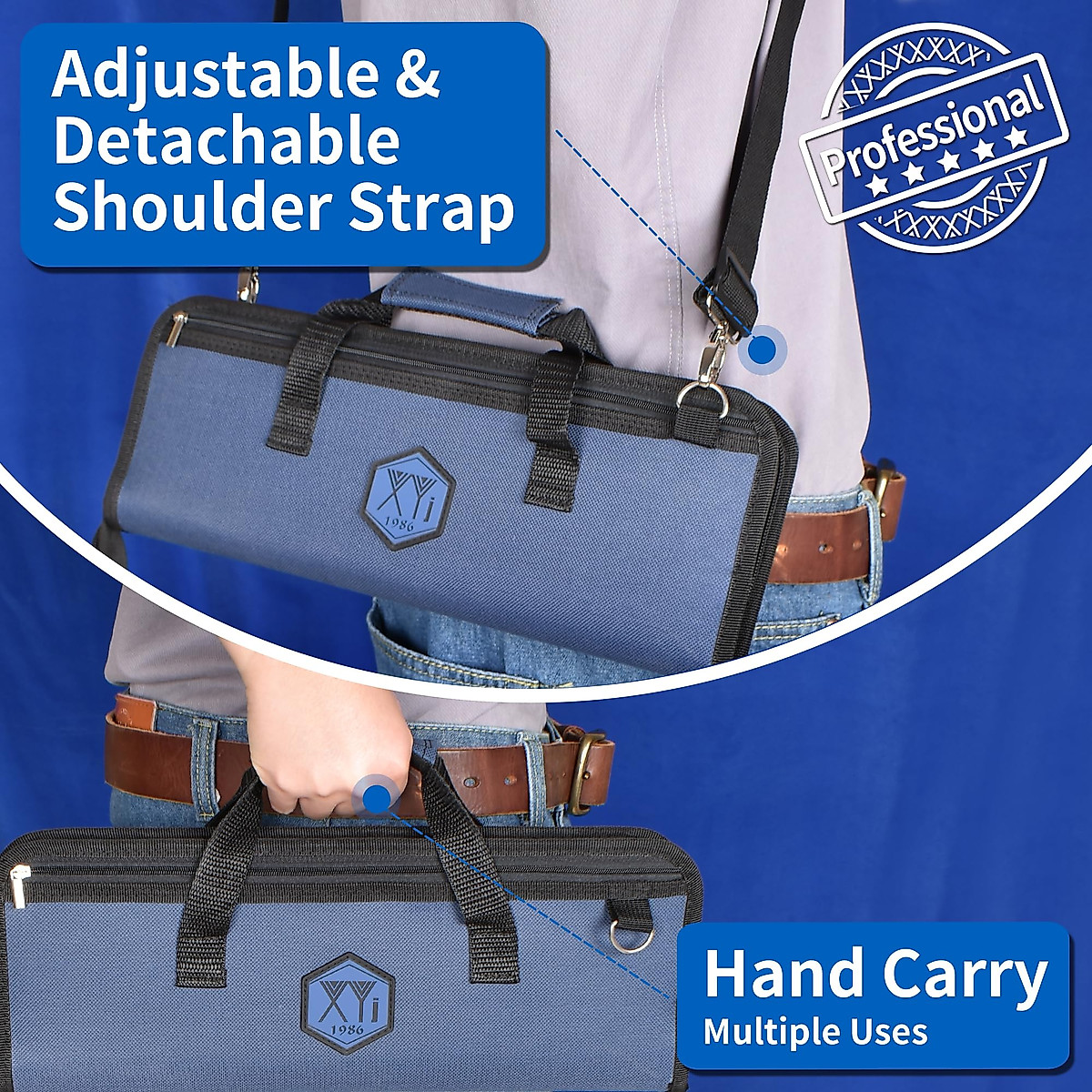 XYJ Chef Knife Bag (8 slots) Holds 8pcs Knives Black Canvas Roll Bags Portable Storage Carry Bag For Kitchen Knife Tools Portable Knife Holder (Knives Not Included)