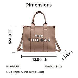 Cosetten Tote Bags for Women, Large Leather Tote Bag with Zipper, Shoulder/Crossbody/Handbag for Travel/Work/School（13.8*11*5.9in (Khaki)