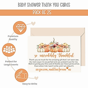 Paper Clever Party Rustic Pumpkin Baby Shower Thank You Cards with Envelopes Girls or Boys Prewritten Note with Personalized Message, 4x6, 25 Pack