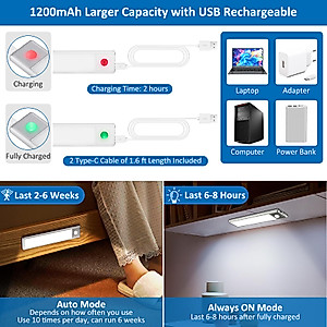 YLXS 30-LED Motion Sensor Under Cabinet Lights, Magnetic Rechargeable Under Counter Closet Light, Wireless Night Light Bar Stick-On, 2-Pack, Cool White