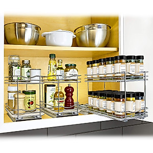 LYNK PROFESSIONAL® Pull Out Spice Rack Organizer for Inside Kitchen Cabinets - 6-1/4 inch Wide - Slide Out Drawer – Chrome Sliding Spice Cabinet Organization Shelf Racks - 2 Tier