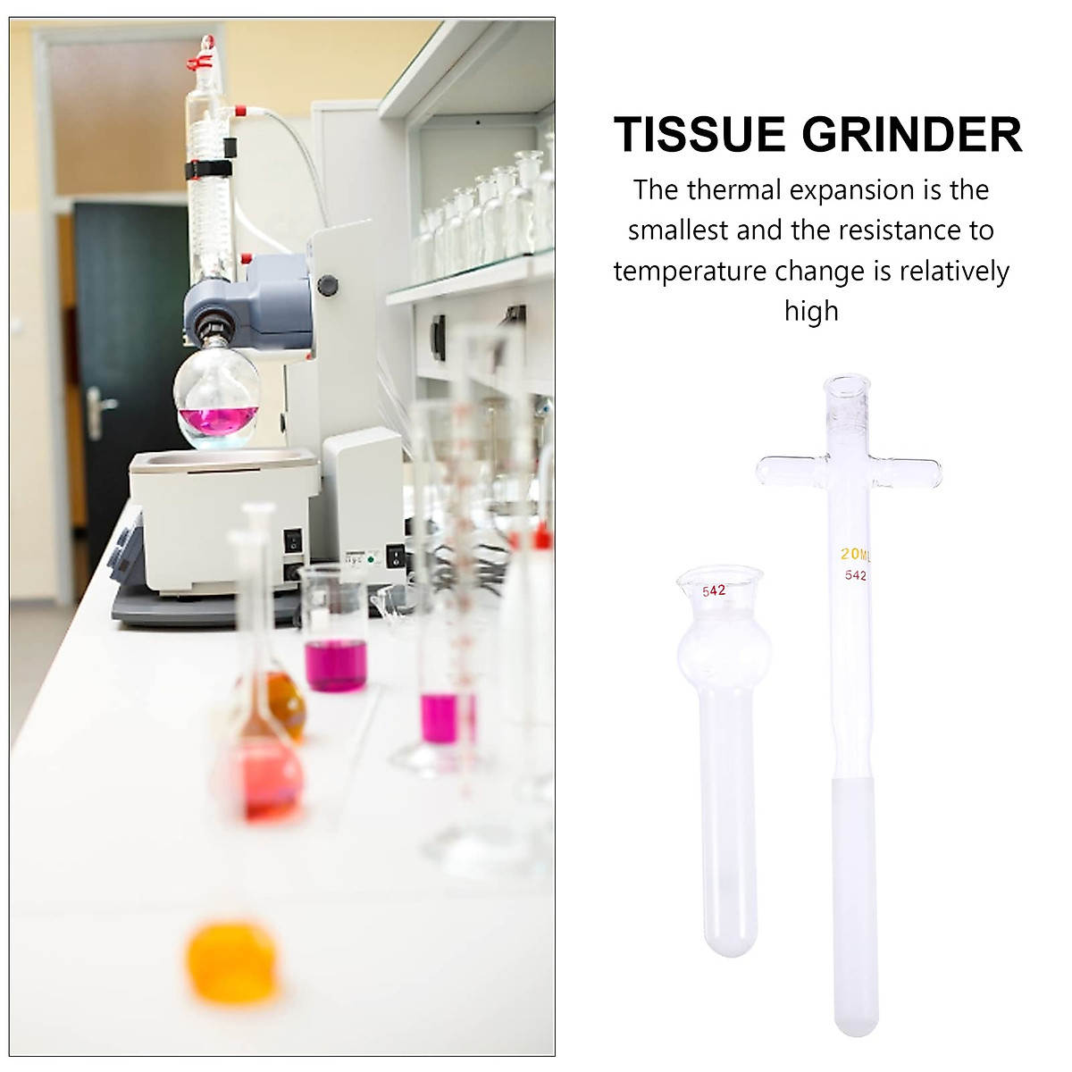 Baluue Glass Tissue Cell Tissue Homogenizer with Lab Pestle Lab Glass Tube Lab Utensils 20ml