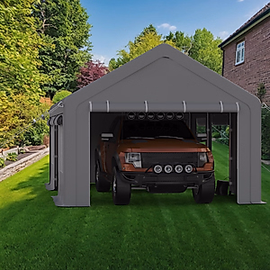 GarveeLife 10x20ft Carport Heavy Duty, Portable Garage with 2 Doors + 4 Window, Upgraded Carport with Reinforced Steel Poles, Uv Resistant Waterproof Tarp, Portable Carport for Car, Truck, Boat