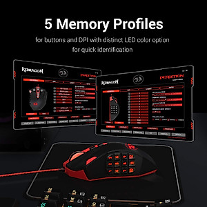 Redragon M901-1 Perdition MMO Gaming Mouse, LED RGB Backlight, 24000 DPI, 18 Programmable Buttons, Ergonomic Design, Wired USB Connection, Black