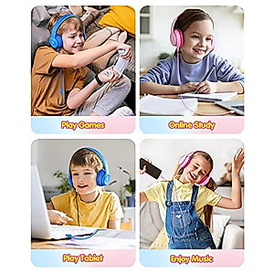 DOQAUS Wired Headphones for Kids, Kids Headphones with Microphone & Volume Limiter & Shareport, Gift for Children/Girls/Boys/Teens, 3.5mm Jack for Cellphones/Computer/Kindle/Tablet/School/Travel(Pink)