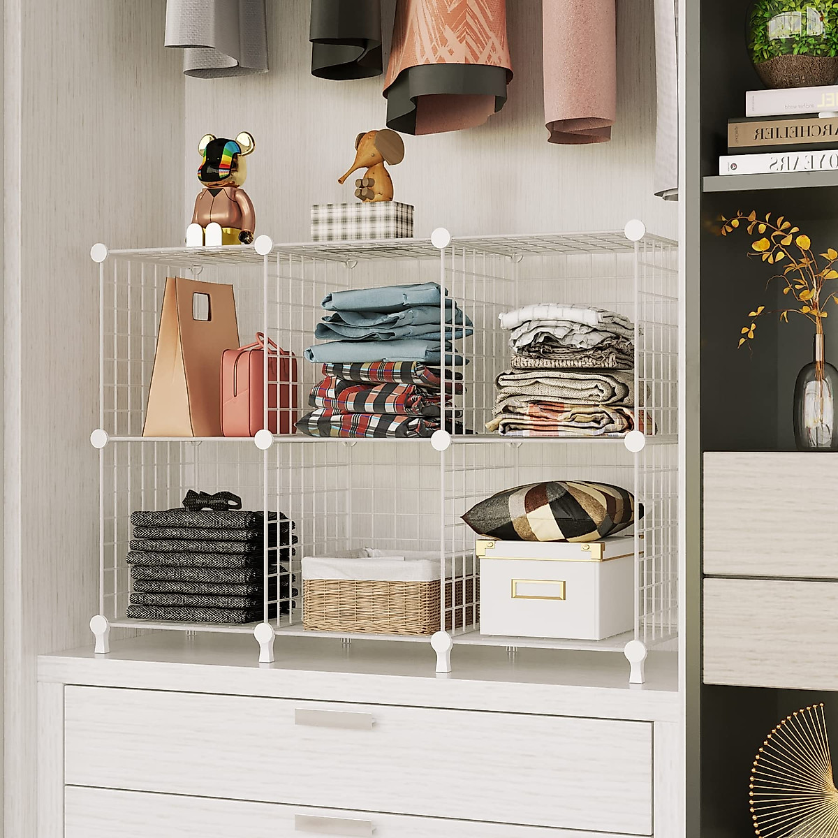 AWTATOS Wire Cube Storage Organizer, Closet Organizers and Storage, Metal 6 Cube Storage Shelves Bookshelf, Portable Closet Clothes Organizer for Bedroom, Home, Office, White