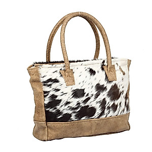 Myra Bag Black & White Cowhide & Leather Handbag S-1314, 13.5" W x 10" H x 4" D