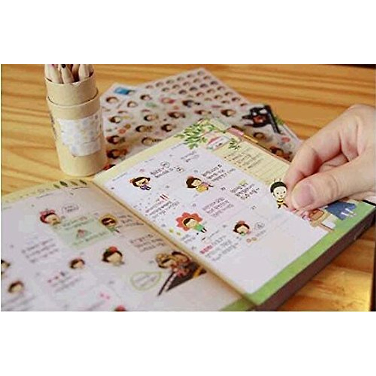 12 Sheets Happy Girl DIY Scrapbook Sticker, Kawaii Cartoon Korean Planner Stickers Set for Diary,Book,Phone and Photo Album