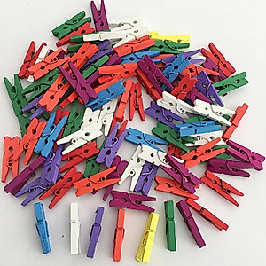 Clothes Pins, Colored Clothespins 200 PCS 0.98" Natural Birchwood Close Pins, Strong Grip, Colorful Clothespins, Multi-Purpose Colored Clothes Pins for Crafts, Hanging Clothes, Laundry