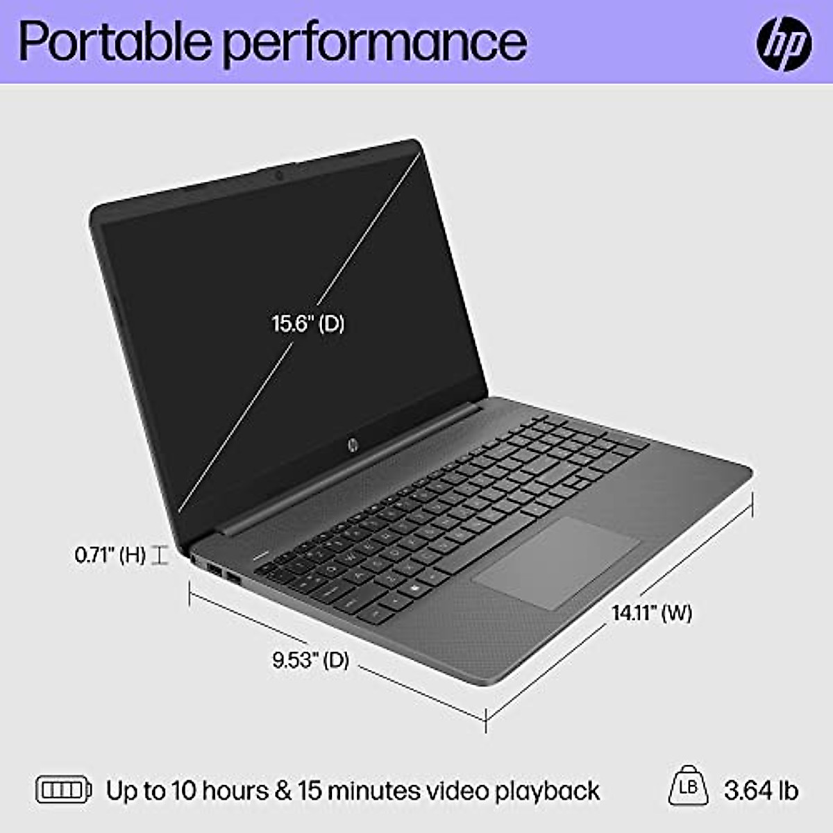 HP 15 inch Laptop, FHD Display, Intel Core i3-1215U, 8 GB RAM, 128 GB SSD, Intel UHD Graphics, Windows 11 Home in S Mode, 15-dy5599nr (2023)