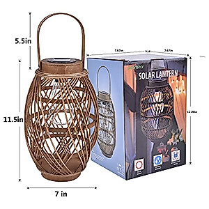 pearlstar Outdoor Solar Lanterns Light Rattan Bamboo Lamp with Handle for Hanging or Table Lamp for Patio Yard Garden Wedding Home Decoration, Edison Bulb, Auto on/Off(Style2)