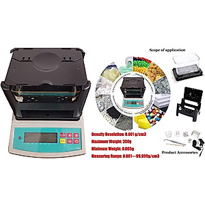 HFBTE Solids Densimeter Electronic Solid Density Meter Digital Density Meter Gravity Balance Gravimeter for Measuring Plastic Rubber,Etc Precision 0.005g Accuracy 0.001g/cm3 Maximum Weight 300g