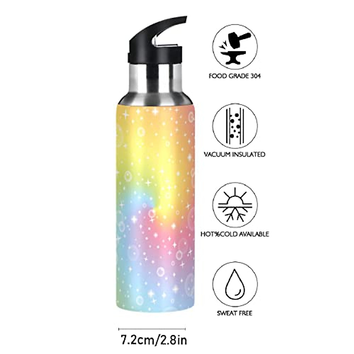 Rainbow Fairytale Magic Sparkles Stars Water Bottle Kids Thermos Bottle with Straw Lid Insulated Stainless Steel Water Flask for School Outdoor Sport Leakproof 20 oz