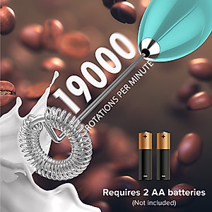 PowerLix Milk Frother No Stand Handheld Battery Operated Electric Foam Maker For Coffee, Latte, Cappuccino, Hot Chocolate, Durable Mini Drink Mixer With Stainless Steel Whisk (Aqua)