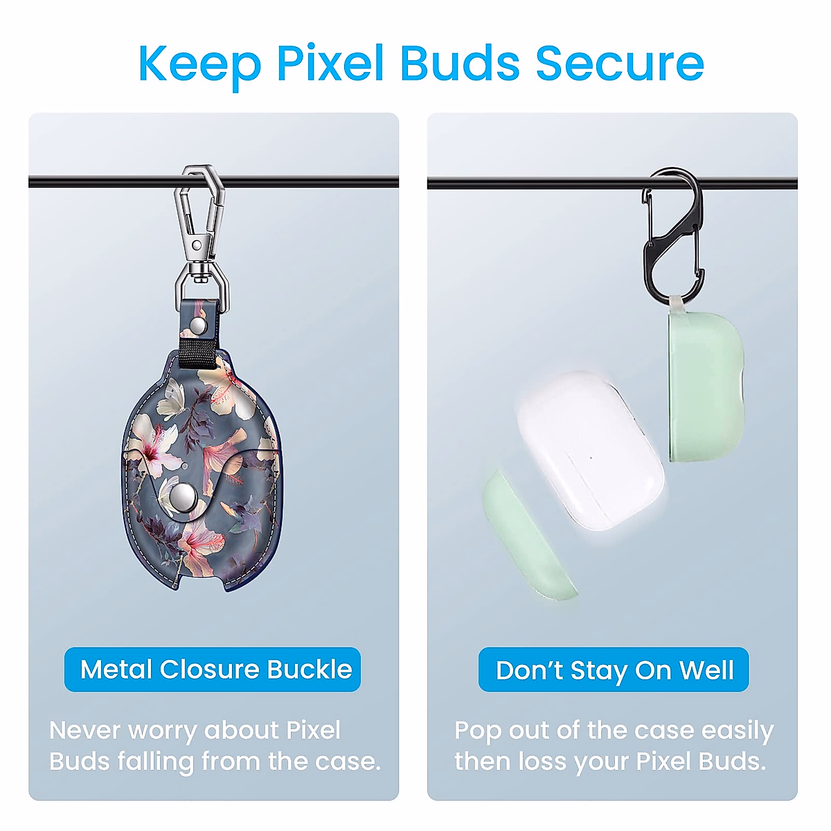 Fintie Protective Case for Google Pixel Buds Pro 2 (2024) / Google Pixel Buds Pro (2022), Premium PU Leather Slim Fit Metal Snap Closure Portable Cover Skin with Keychain, Blooming Hibiscus