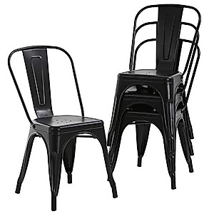 HCB Metal Dining Chairs Set of 4 Indoor Outdoor Patio Chairs Stackable Kitchen Chairs with Back Restaurant Chair 330 LBS Capacity (Black)