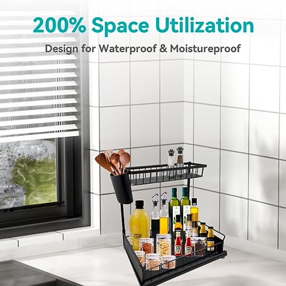 ZWMSSLL Under Sink Organizer, 2 Tier Sturdy, Durable Bathroom-Kitchen Storage Rack with Quiet Sliding, Adjustable, Multi-Purpose Design for Sink and Cabinet Storage