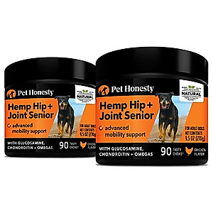 Pet Honesty Senior Dog Joint Supplement | Senior Hemp Mobility - Glucosamine for Dogs, Hemp Oil & Hemp Powder, Dog Joint Pain Relief - Turmeric, MSM, Green-Lipped Mussel, May Reduce Discomfort (180ct)