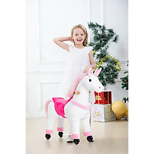 PONYEEHAW Ride on Unicorn Toys, Kids Ride on Horse Riding Horse Toys Ride on Toys for 3-5 Years Old, Premium Plush Animals Toys Walking Horse with Wheels 29.92" L x 9.84" W x 31.12" H