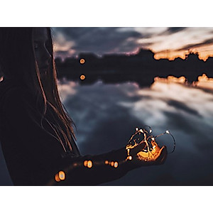 UPOOK Solar String Lights, 100LED Copper Wire Solar Fairy Lights 33Ft 8 Modes Waterproof Outdoor String Lights for Christmas Party Wedding Decoration Patio Garden Yard 2 Pack (Warm White 100LED)