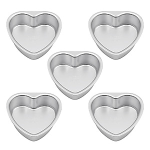 EATAKWARD 5pcs Heart Shaped Cake Pan, 4'' Non-Stick DIY Cake Pans for Baking, Aluminium Cake Mold, Multifunctional Heart Cake Tins for Kitchen Birthday Valentine Day Wedding Mini Heart Cake Pan