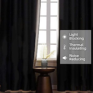 VEGA U Blackout Curtains Glossy Series - Privacy Protection Thermal Insulated Reduce Noise Grommet Curtains for Bedroom and Living Room, Set of 2 Panels, Black (52" W X 84" L, Pure Black)
