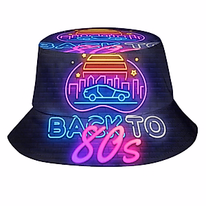 Back to The 80s Neon Retro 1980s Fashion Bucket Hat Fishing Hats Summer Travel Beach Sun Uv Protection Packable Fisherman Cap for Men Women Teens