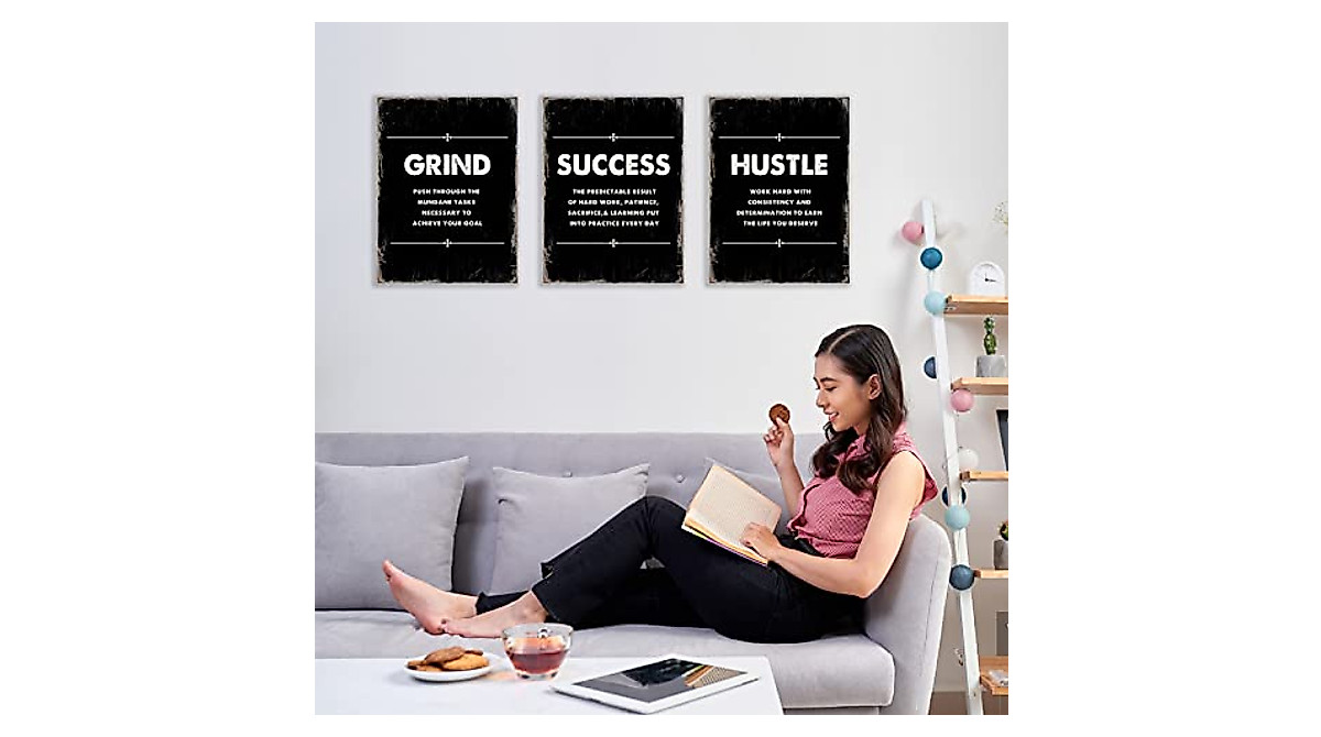Motivational Wall Art Set - Hustle, Grind, Success Canvas Prints