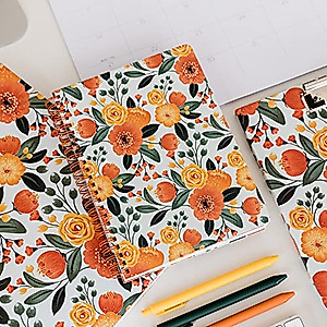 Steel Mill & Co Cute Mini Spiral Notebook, 8.25" x 6.25" Journal with Durable Hardcover and 160 Lined Pages, Orange Floral