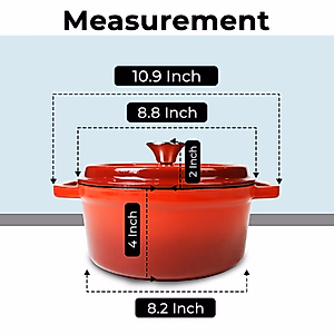 Healthy Choices 3 Qt Small Enameled Cast Iron Dutch Oven Pot with Lid, Mini Dutch Oven for Sourdough Bread Baking, Enamel Coating Cookware, Christmas Gift for Mom, Oven Safe upto 500° F, Red