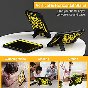 HAIKEDZ Case for iPad Pro 11 inch (4th/3rd/2nd/1st Gen), iPad Air 5th/4th Generation Case with Pencil Holder Kickstand Shoulder Strap Shockproof, iPad Air 10.9" Cover for Kids Boys (Black+Gold)