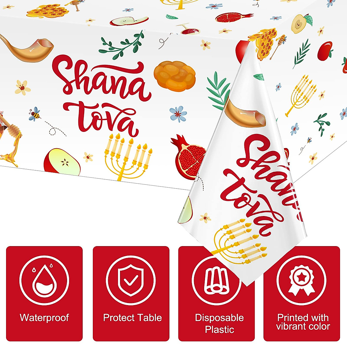 3 Packs Rosh Hashanah Tablecloth Waterproof Rosh Hashanah Plastic Table Cover Shana Tova High Holy Day Tablecloth Jewish New Year Tablecloth for Kitchen Dining Room Decor Supplies 54 x 108 Inches