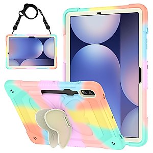 Hogenl Case for Samsung Galaxy Tab S10 Plus/Tab S9 FE Plus/Tab S9 Plus 5G Tablet 12.4'' Cover with Butterfly Stand Shoulder Strap and S Pen Holder Shockproof Full Protective for Kids Girls, Colorful