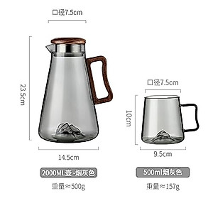 ZYJBM Gray Pot Water Storage Kettle Teapot Kettle Heat-Resistant Glass Home Living Room Bottle with 4 Cup and Tray