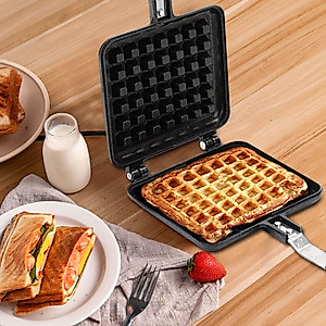 LEYSRIS Non-stick Double side Waffle Baking Mold, Portable Camping Waffle Pan Cookware Waffle Press Plate Cooking Baking Tool for Stovetop Campfire (11.8 x 5.7 x 1.2in)