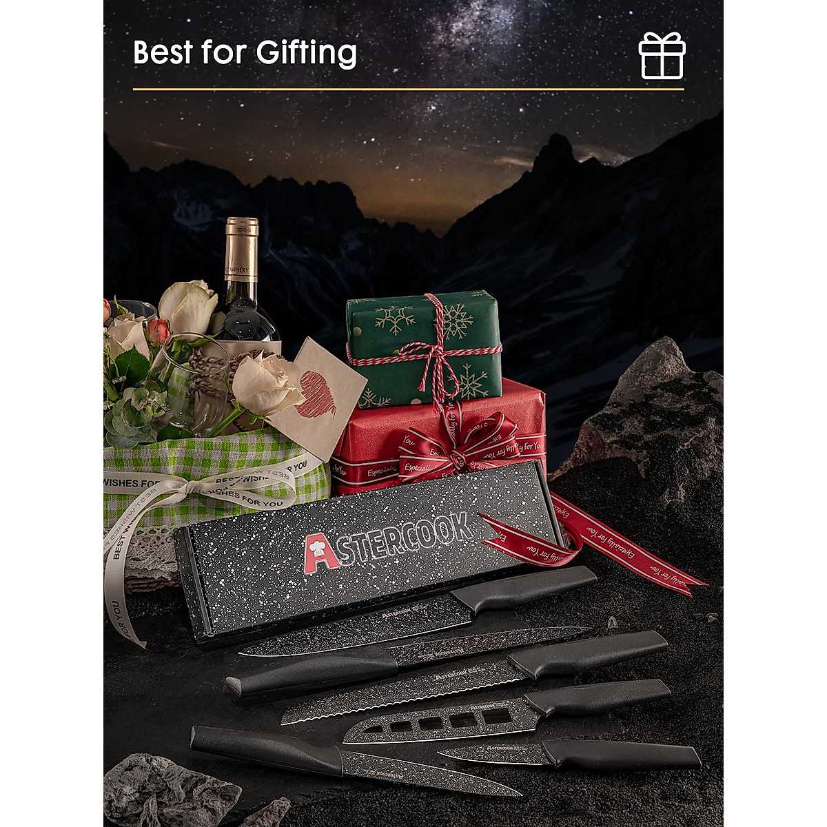 Knife Set, 6 Piece Kitchen Knife Set, High Carbon German Stainless Steel Knives Set, Non-stick Coating, Ultra Sharp, Dishwasher Safe