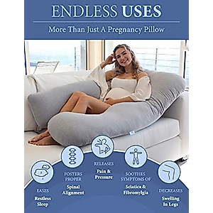Pharmedoc Pregnancy Pillows, U-Shape Full Body Pillow -Removable Jersey Cotton Cover - Grey - Pregnancy Pillows for Sleeping - Body Pillows for Adults, Maternity Pillow and Pregnancy Must Haves
