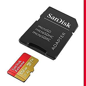 SanDisk 512GB Extreme microSDXC UHS-I Memory Card with Adapter - Up to 190MB/s, C10, U3, V30, 4K, 5K, A2, Micro SD Card - SDSQXAV-512G-GN6MA