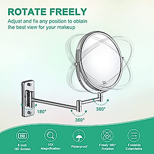 DECLUTTR 8 Inch Wall Mounted Magnifying Mirror with 10x Magnification, Double Sided Vanity Makeup Mirror for Bathroom, Chrome Finished