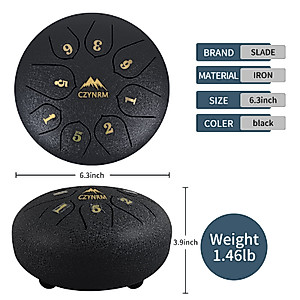 CZYNRM Steel Tongue Drum 8 Notes 6 inches,Musical Mind Healing Drum Percussion Instrument For Adults, with Mallets and Carry Bag, Great Gift for Beginner (6 inch 8 notes, black)