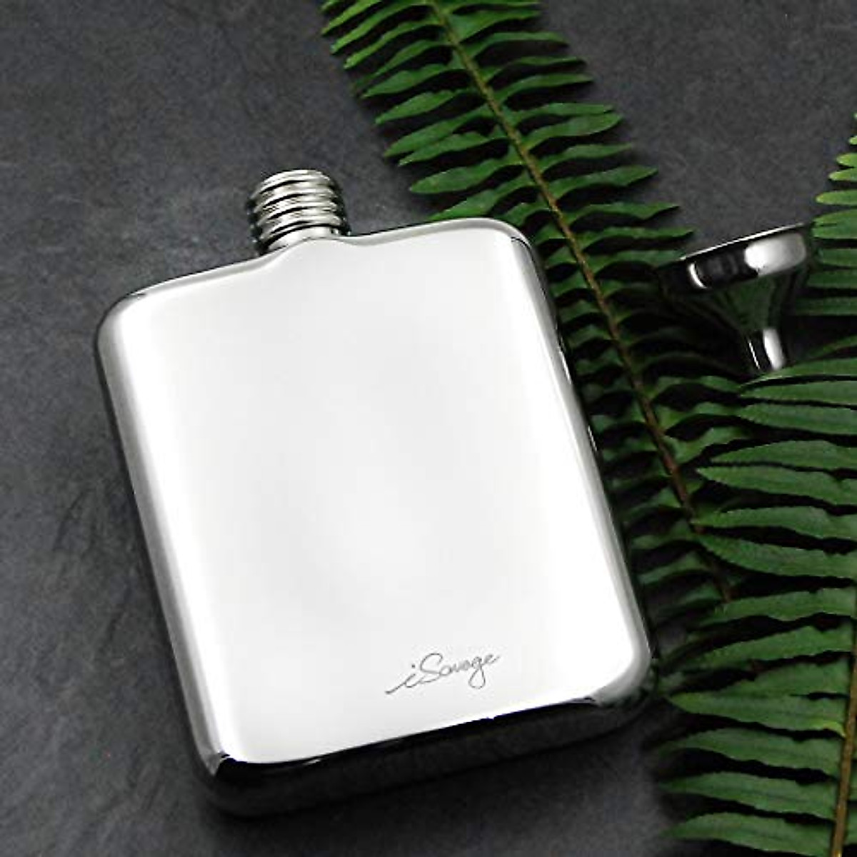 iSavage 6oz Hip Flask Square Shape 18/8 Stainless Steel Mirror Finishing with a Funnel-YM116