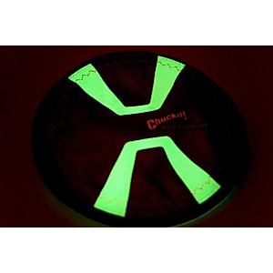 Chuckit Max Glow Paraflight Flying Disc Dog Toy, Large (9.75"), Green And White