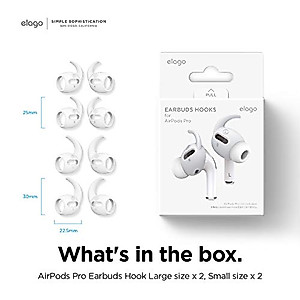 elago 4 Pairs AirPods Pro Ear Hooks Covers - Comfortable and Secure Fit, Improved Sound Quality, Precise Cutout Design, Accessories Compatible with AirPods Pro [US Patent Registered] (White)