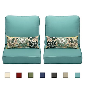 Aoodor 22'' x 24'' Outdoor Deep Seat Chair Cushion Set，Olefin Fabric Slipcover and Sponge Foam- Teal (Set of 2 Seats, 2 Backs, 2 Pillows
