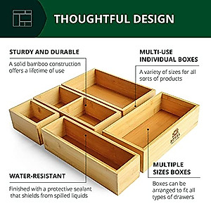 ROYAL CRAFT WOOD Luxury Bamboo Drawer Organizer Storage Box, Bin Set - Multi-Use Drawer Organizer for Kitchen, Bathroom, Office Desk, Makeup, Jewelry (5 Boxes)